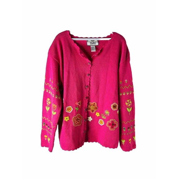 American Vintage | Sweaters | Vtg 9s Spring Floral Tulips Knit Cardigan ...